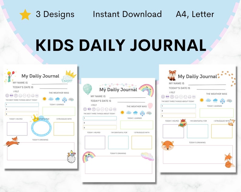 Kids Daily Journal Printable, Daily Journal for Kids, Daily Planner for ...
