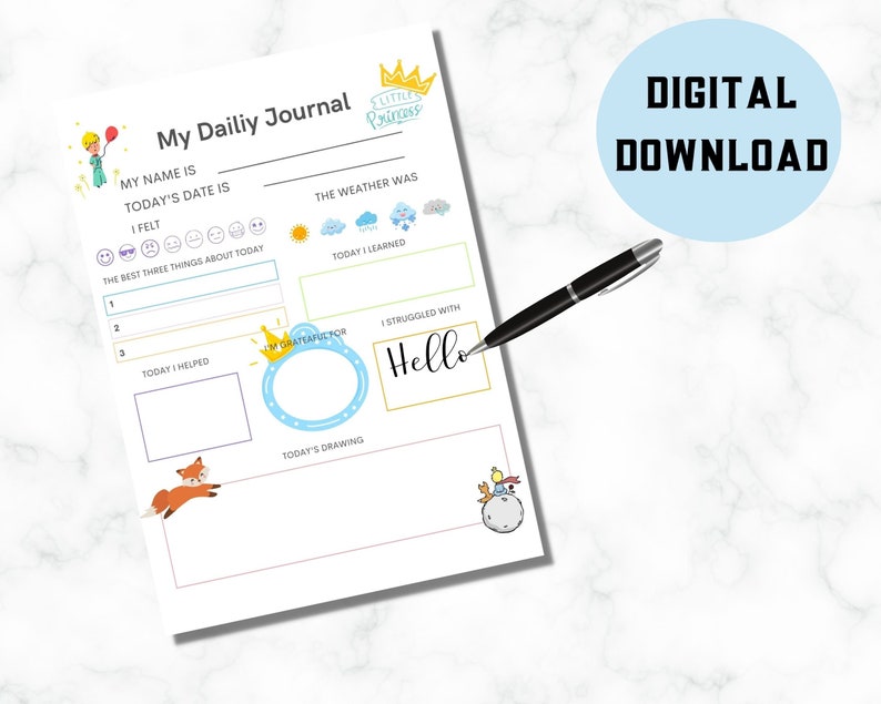 Kids Daily Journal Printable, Daily Journal for Kids, Daily Planner for ...