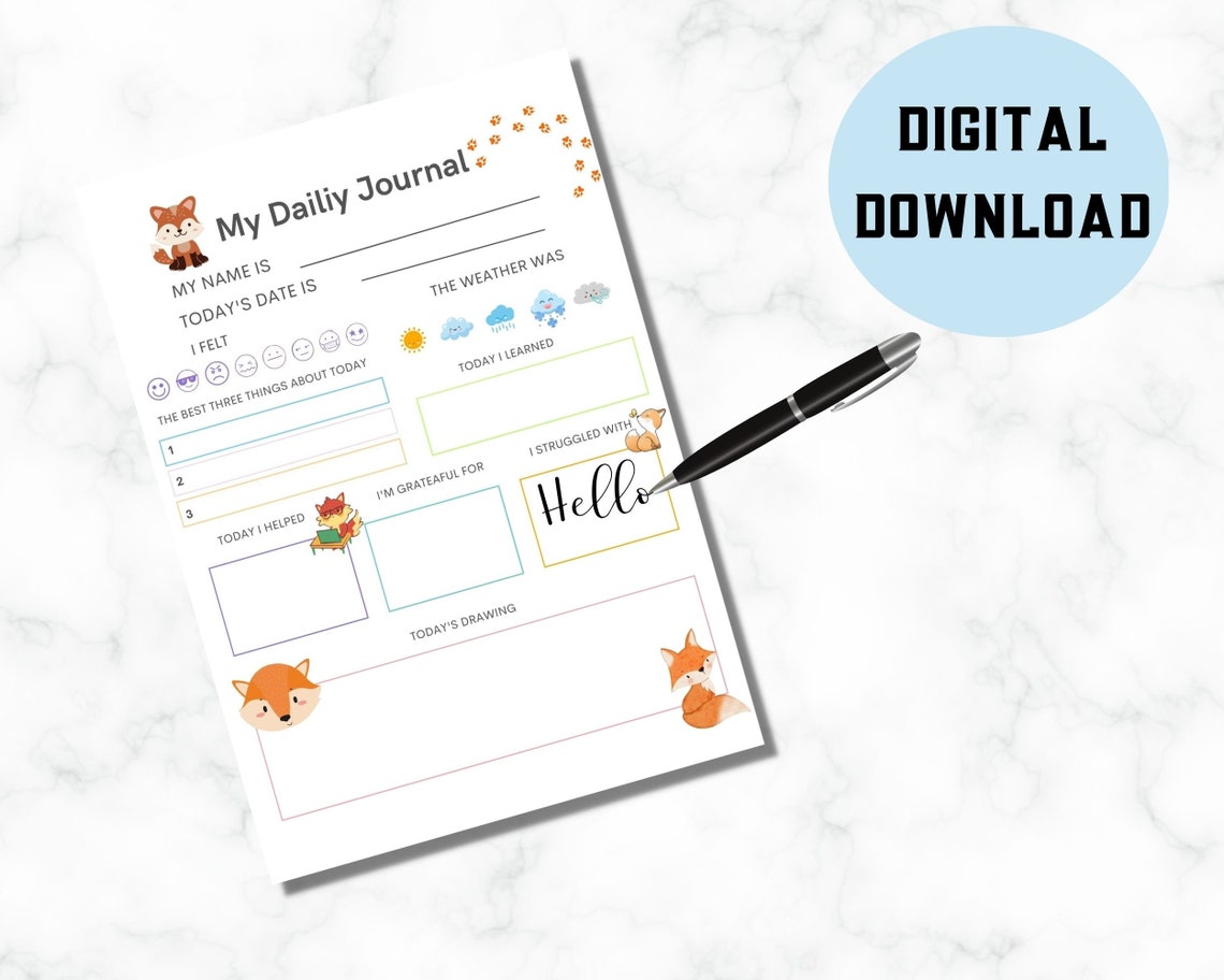 Kids Daily Journal Printable, Daily Journal for Kids, Daily Planner for ...