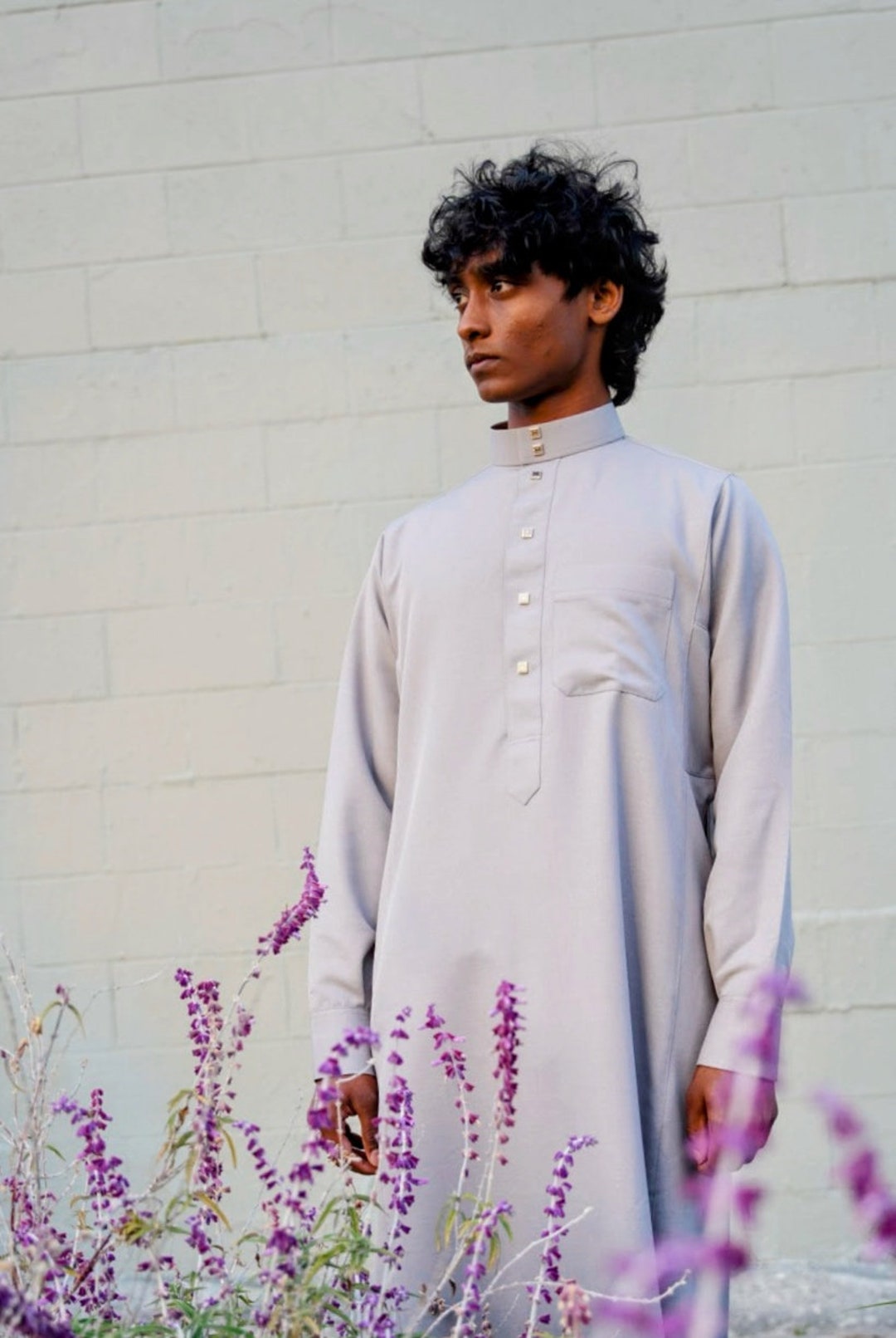 Men's Muslim GRAY Thobe Long Sleeve Middle East Style Made With Luxury ...