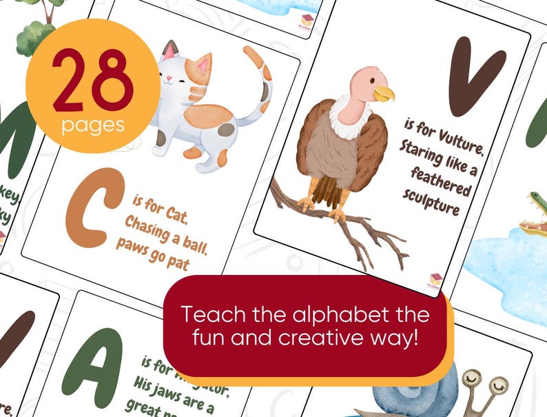 Animal Alphabet Poems Kids Alphabet Cards Animal ABC Kids Short Poems ...