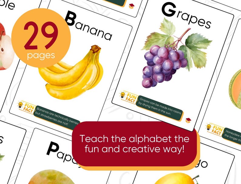 Alphabet Fruits Book Kids Printable Alphabet Book Fruit A-Z Kids ABC ...