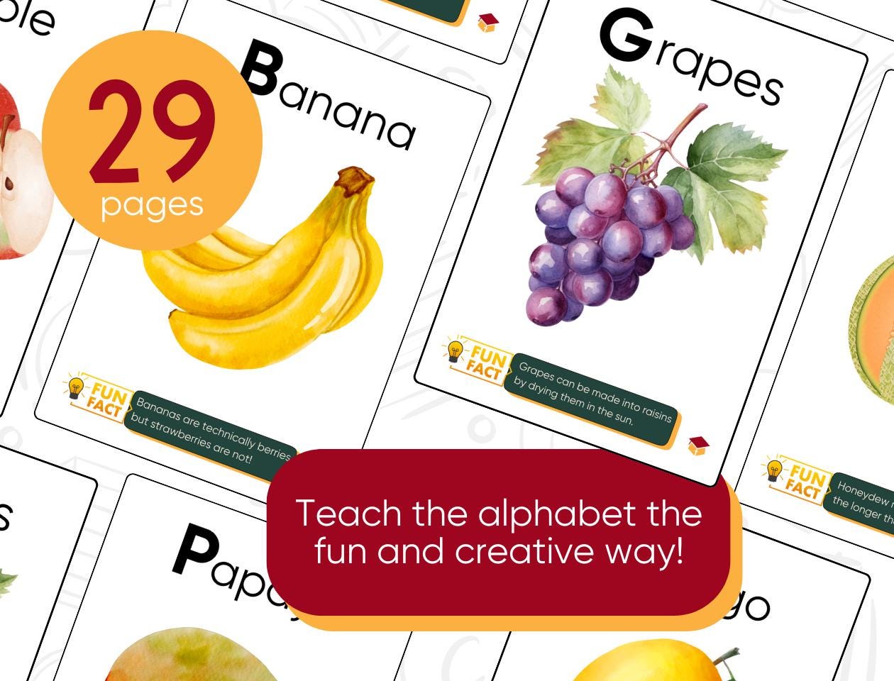Alphabet Fruits Book Kids Printable Alphabet Book Fruit A-Z Kids ABC ...