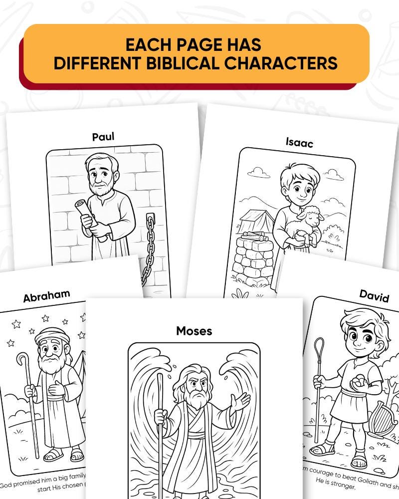Kids Bible Coloring Book Biblical Characters Scripture Page Christian ...