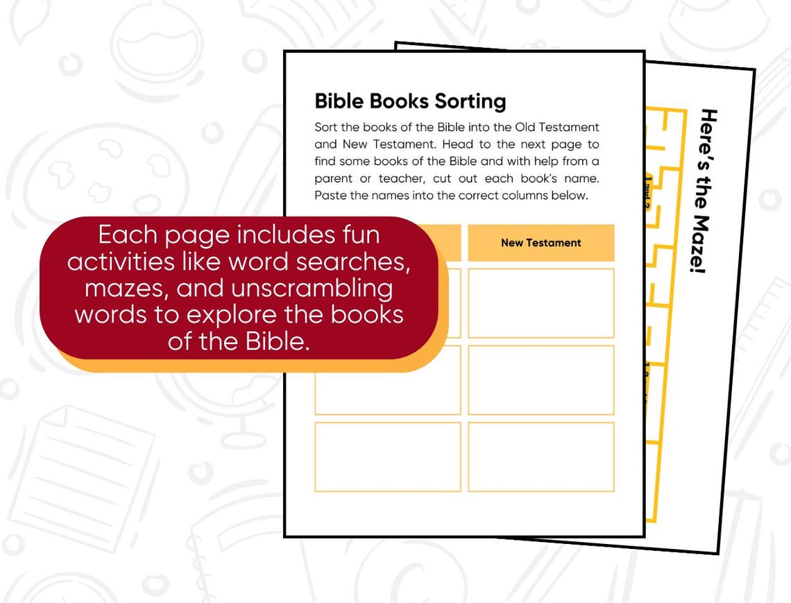 Kids Bible Books Activity for Kids Sunday School Bible Worksheets Old ...