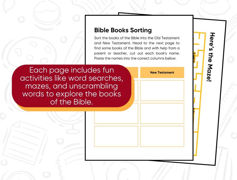 Kids Bible Books Activity for Kids Sunday School Bible Worksheets Old ...