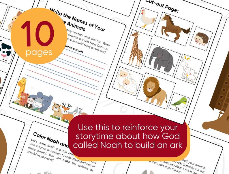 Kids Bible Arts and Crafts Noah's Ark Children Worksheets Noah and the ...