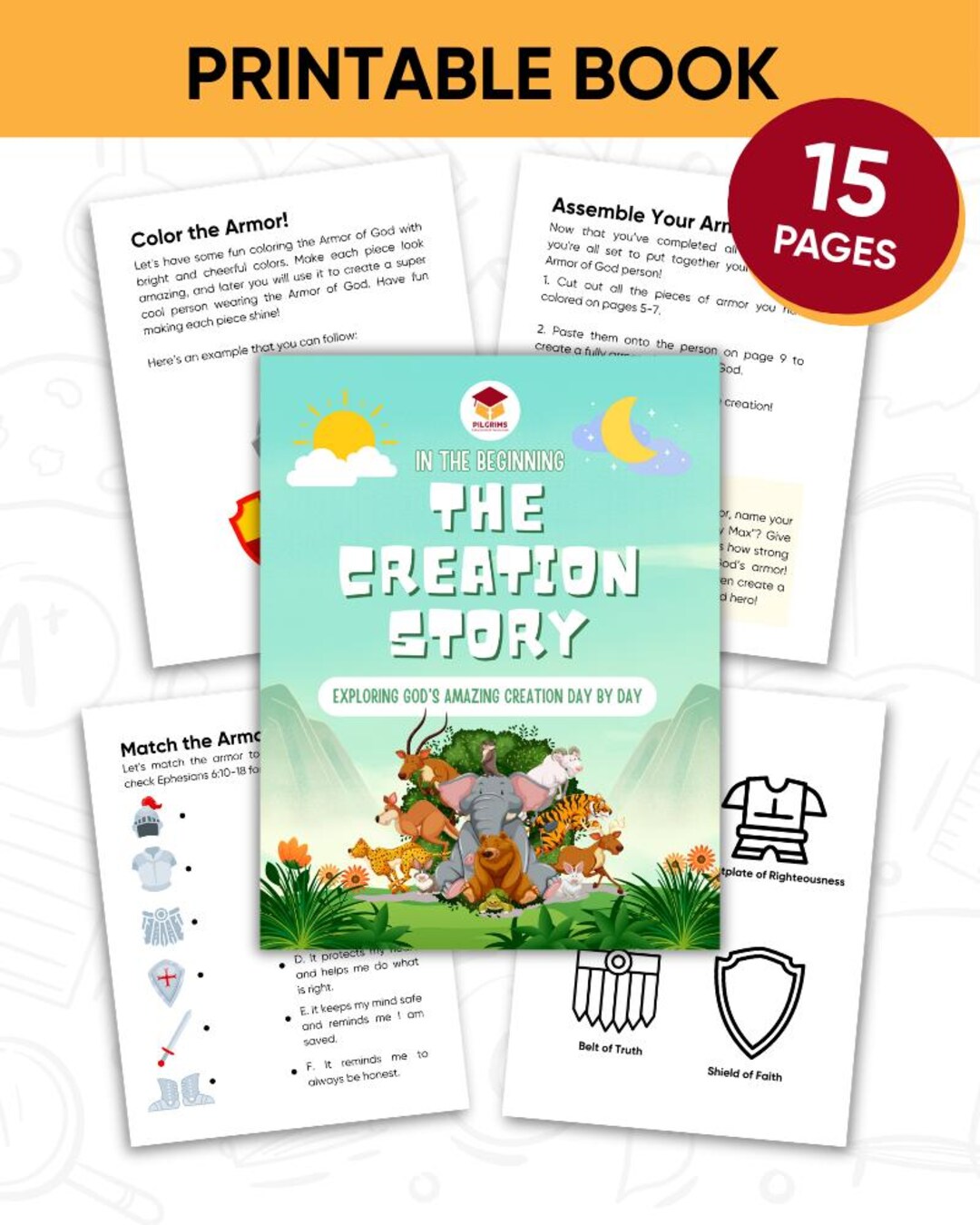 Kids Printable Story Book 7 Days Creation Bible Study Guide Busy Book Sunday School Faith Games ...