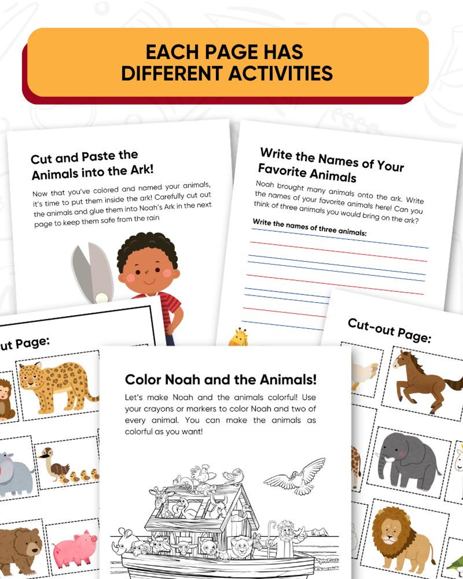 Printable Noah's Ark Animals Busy Book Activity Worksheets Sunday ...