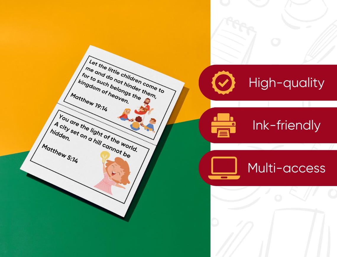 Bible Verse Flashcards for Kids Sunday School Bible Cards Children ...