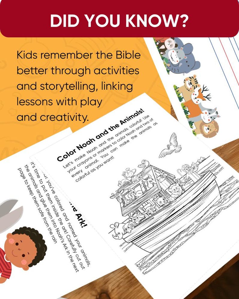 Printable Noah's Ark Animals Busy Book Activity Worksheets Sunday ...