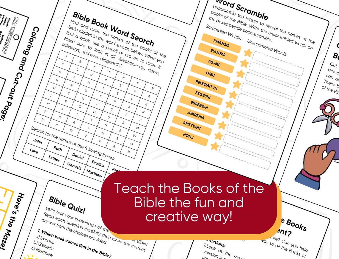 Kids Bible Books Activity for Kids Sunday School Bible Worksheets Old ...