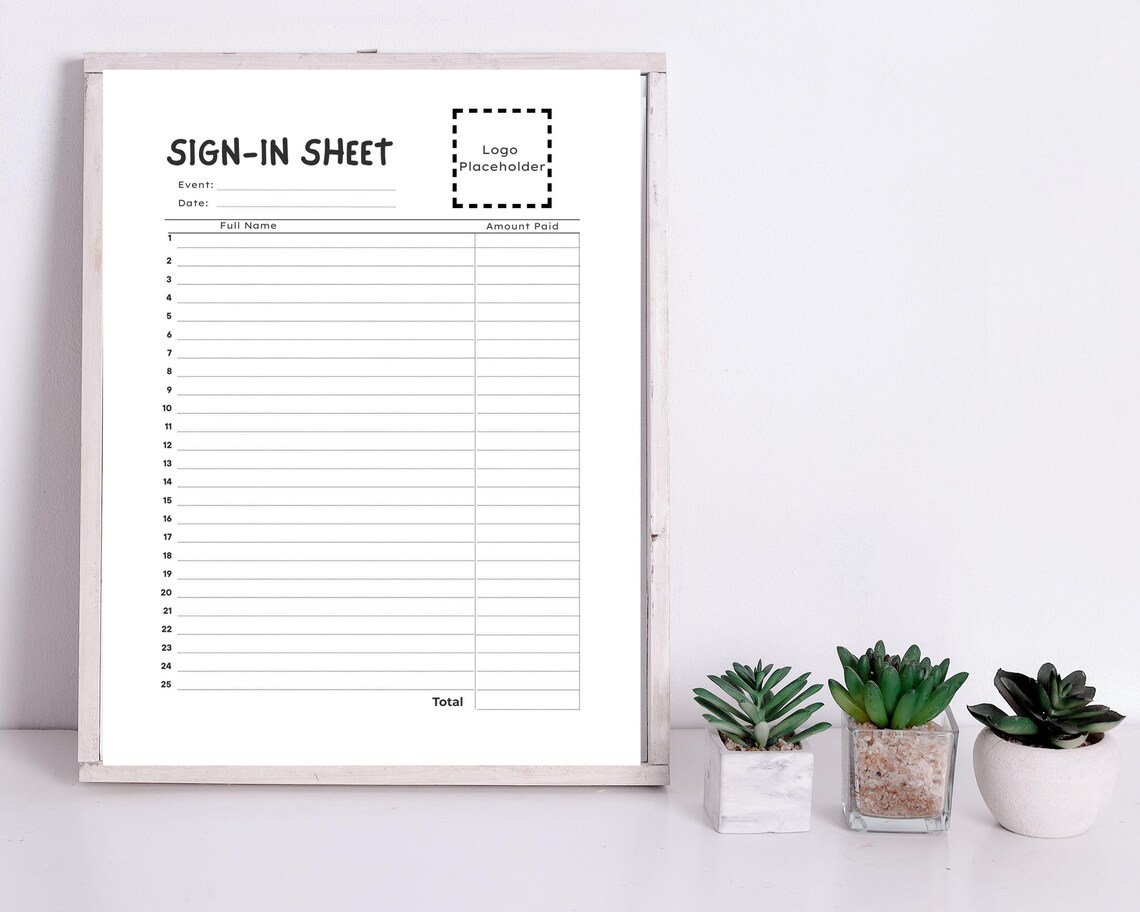Attendance & Payment Log • Sign-in Sheet Template • Fillable ...