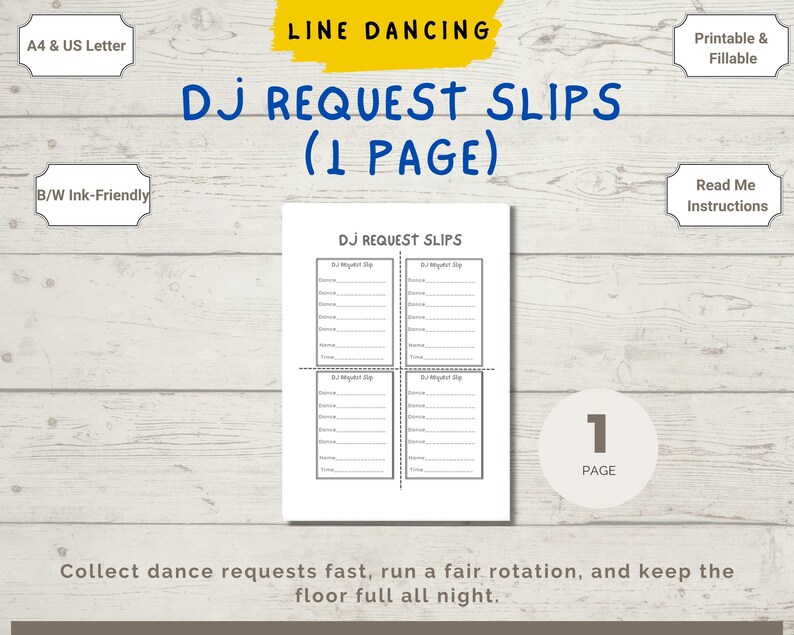 Line Dance Request Slips • DJ Booth Requests • Fillable + Printable (A4 ...