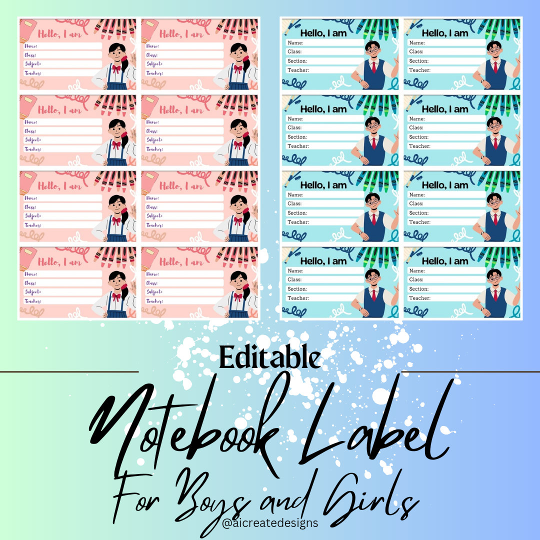 Editable Notebook Labels - Etsy