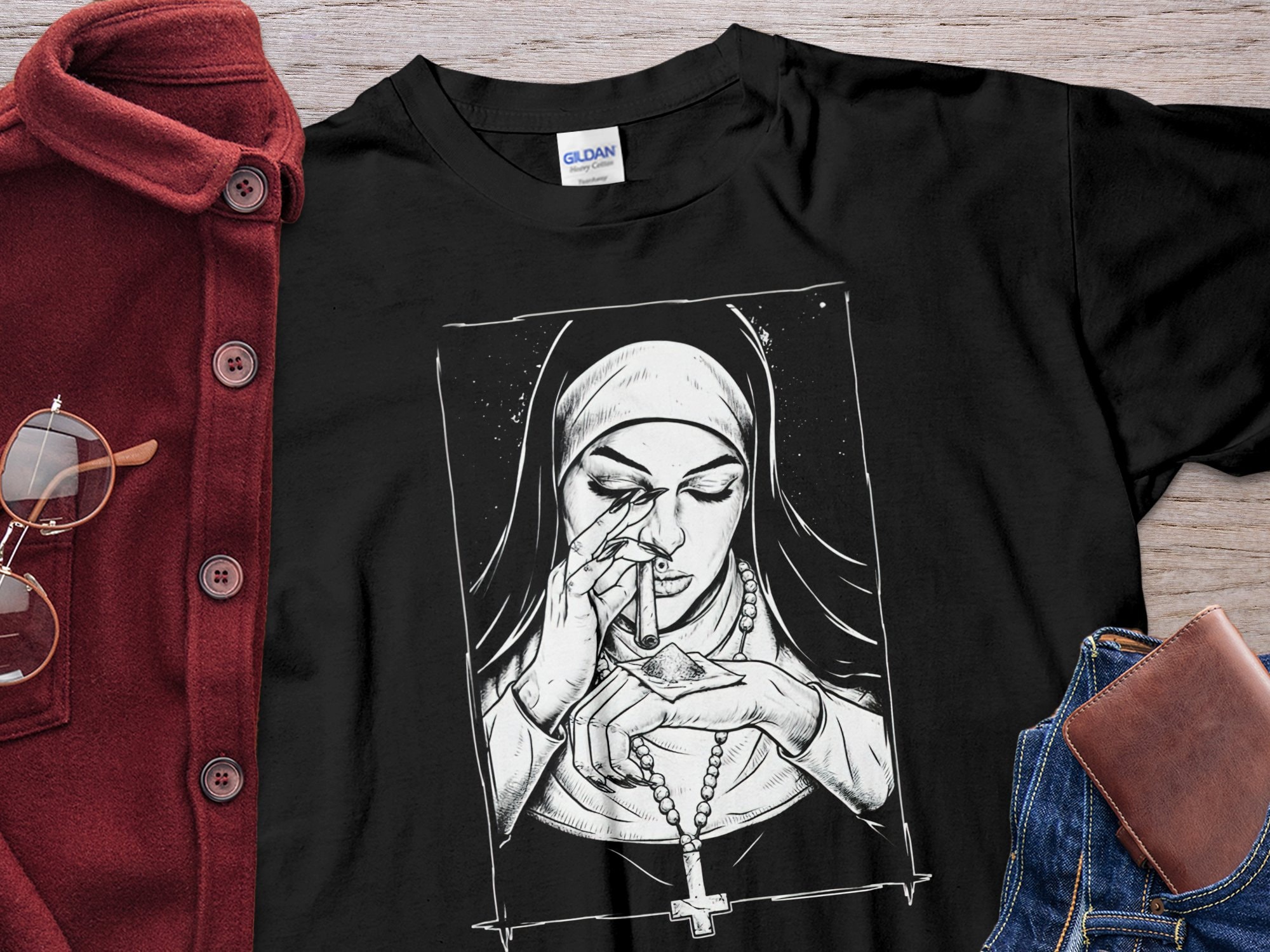 Funny Unholy Drug Nun Unholy Nun Unisex T-shirt, War on Drugs, Street ...