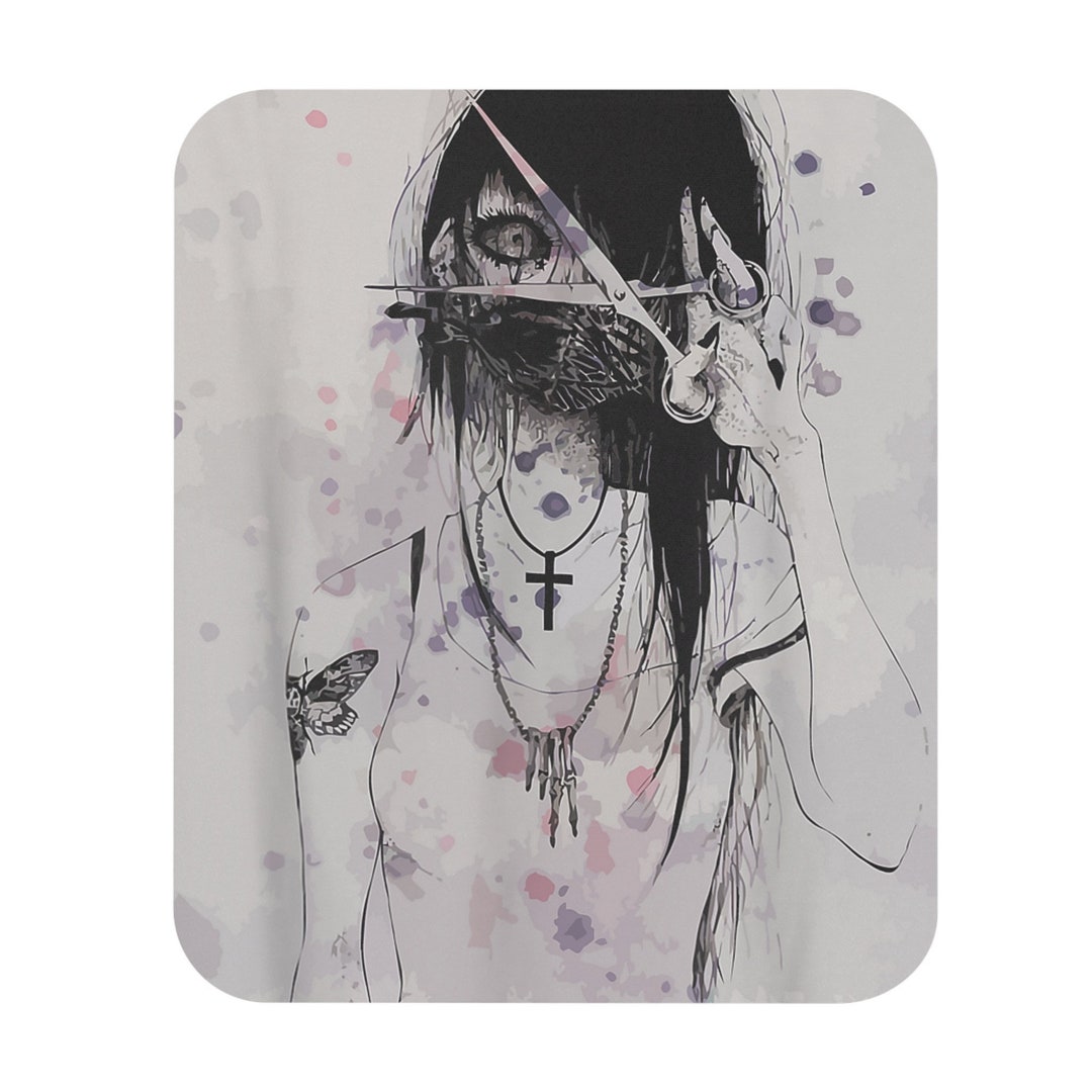 Dark Art Grunge Goth Lady With Scissors Alt Y2k Scary Creepy Mouse Pad ...