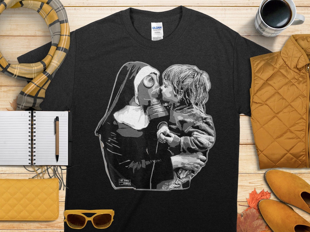 Street Art Graffiti Boy Kissing Nun Gas Mask Urban Mural Fun T-shirt - Etsy