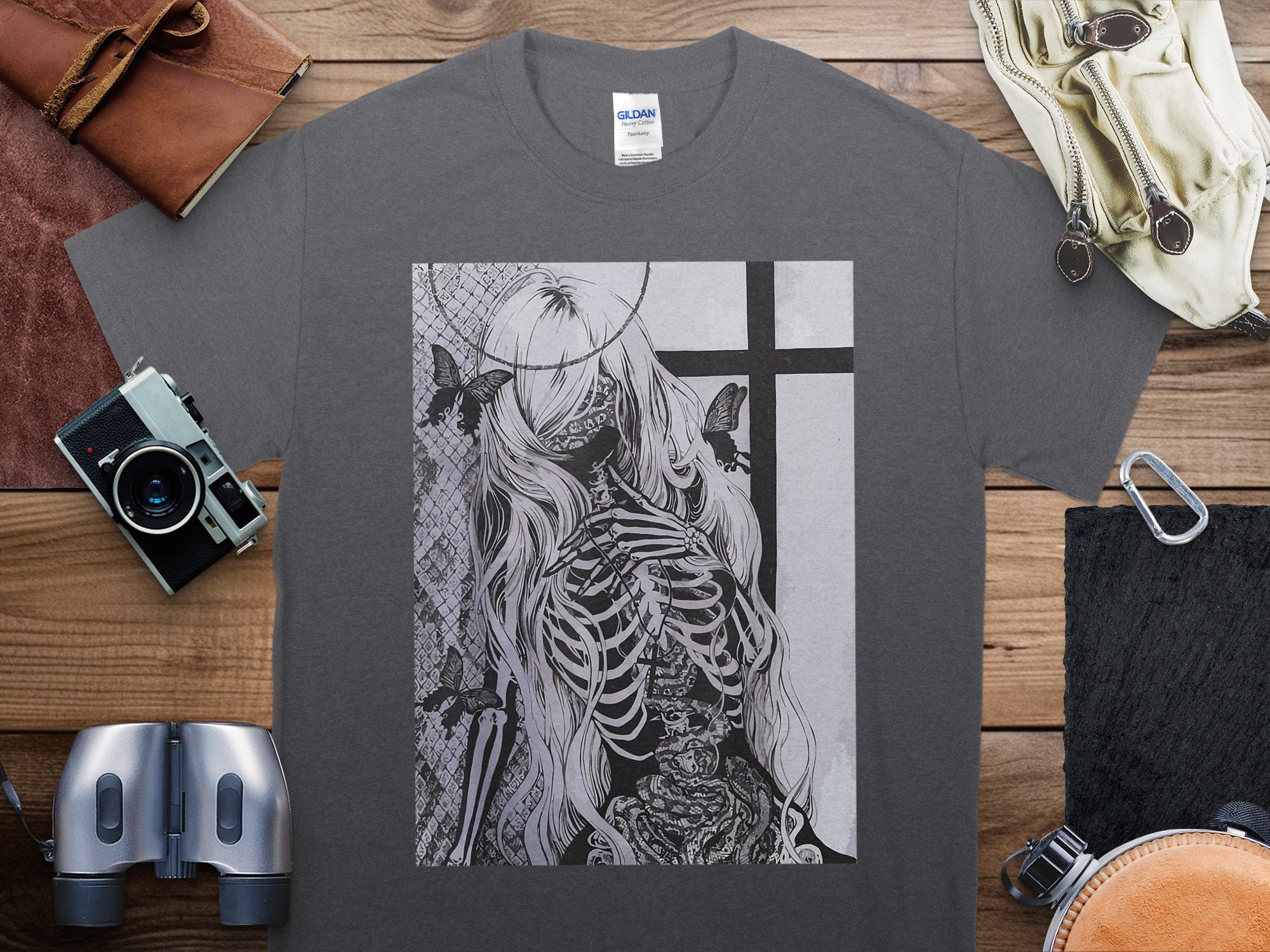 Dark Art Soft Grunge Y2k Female Skeleton Skull Butterfly T-shirt Creepy ...