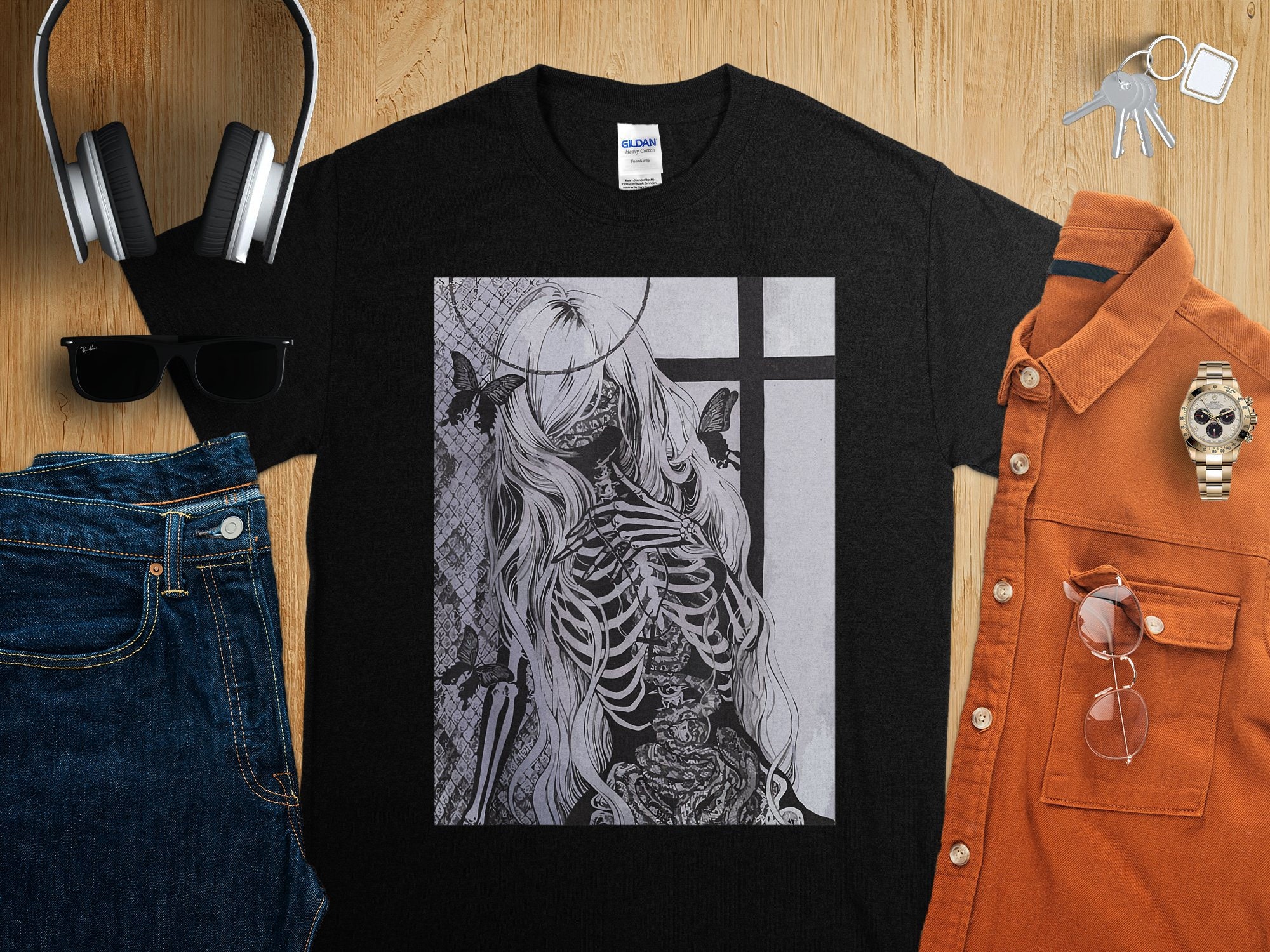 Dark Art Soft Grunge Y2k Female Skeleton Skull Butterfly T-shirt Creepy ...