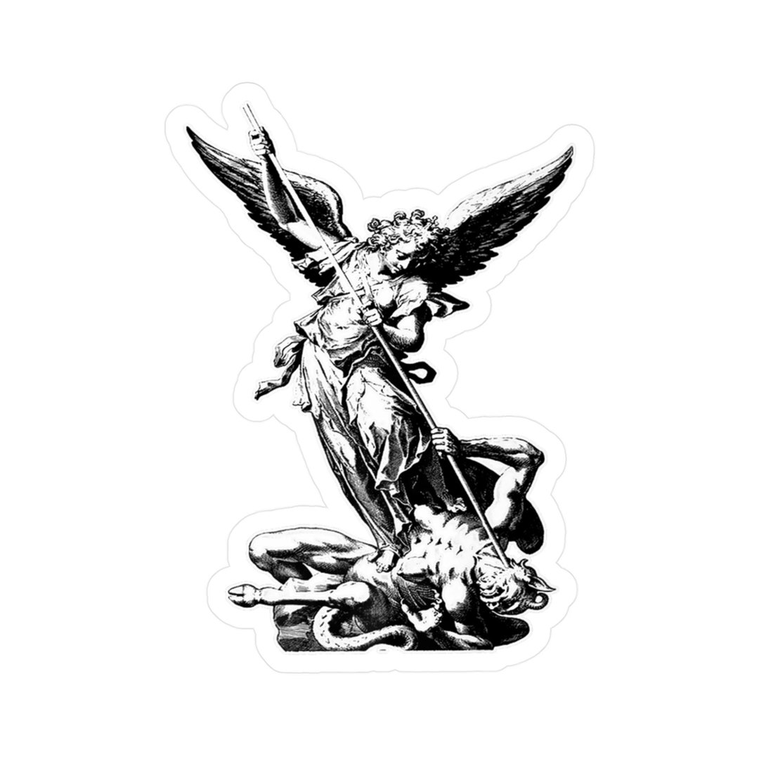 Saint Michael Archangel Defeats the Devil Sticker, Christian Goth ...