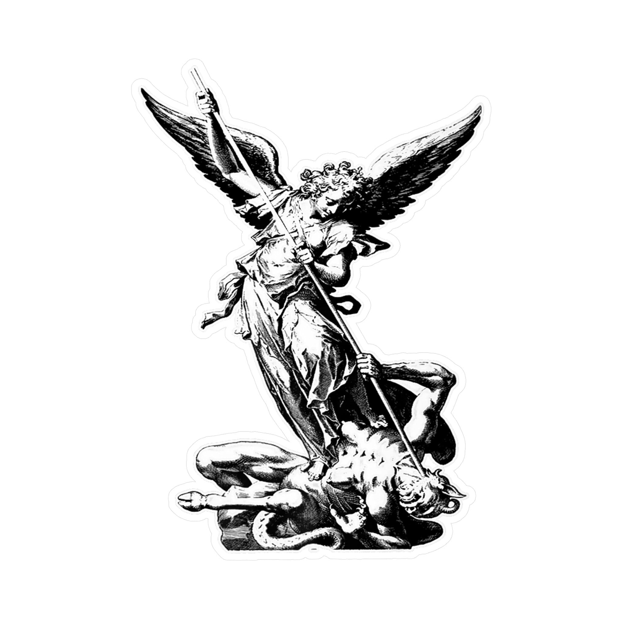 Saint Michael Archangel Defeats the Devil Sticker, Christian Goth ...