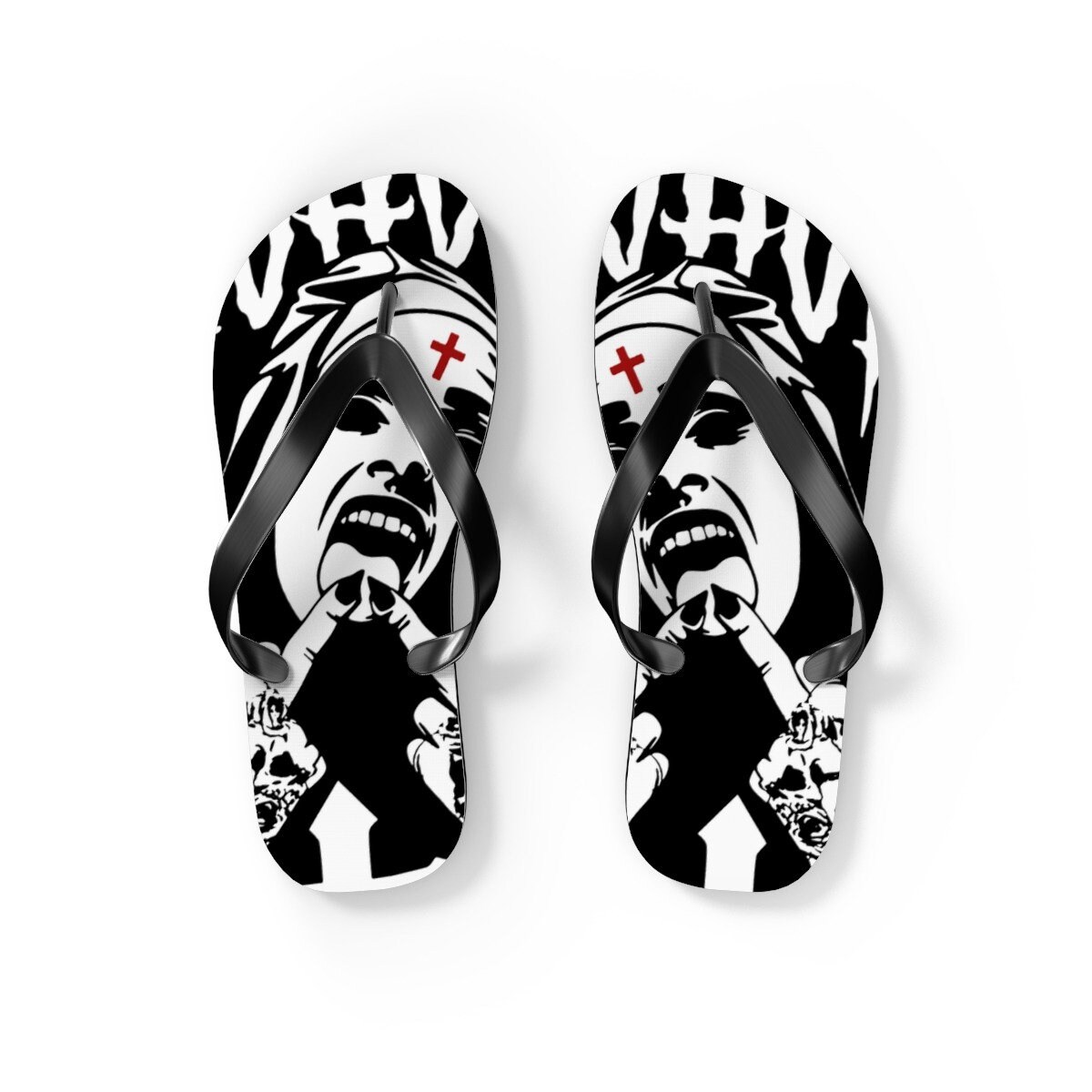 Funny Horror Unholy Nun Flip Flops, Goth Flip Flops, Punk Flip Flops ...