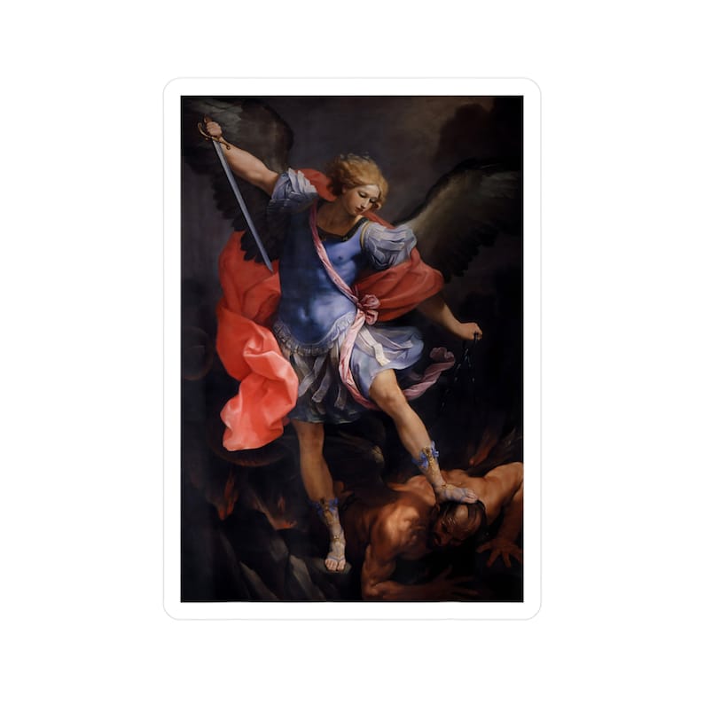 The Archangel Michael Defeating Satan Sticker, Dark Angel Sticker - Etsy