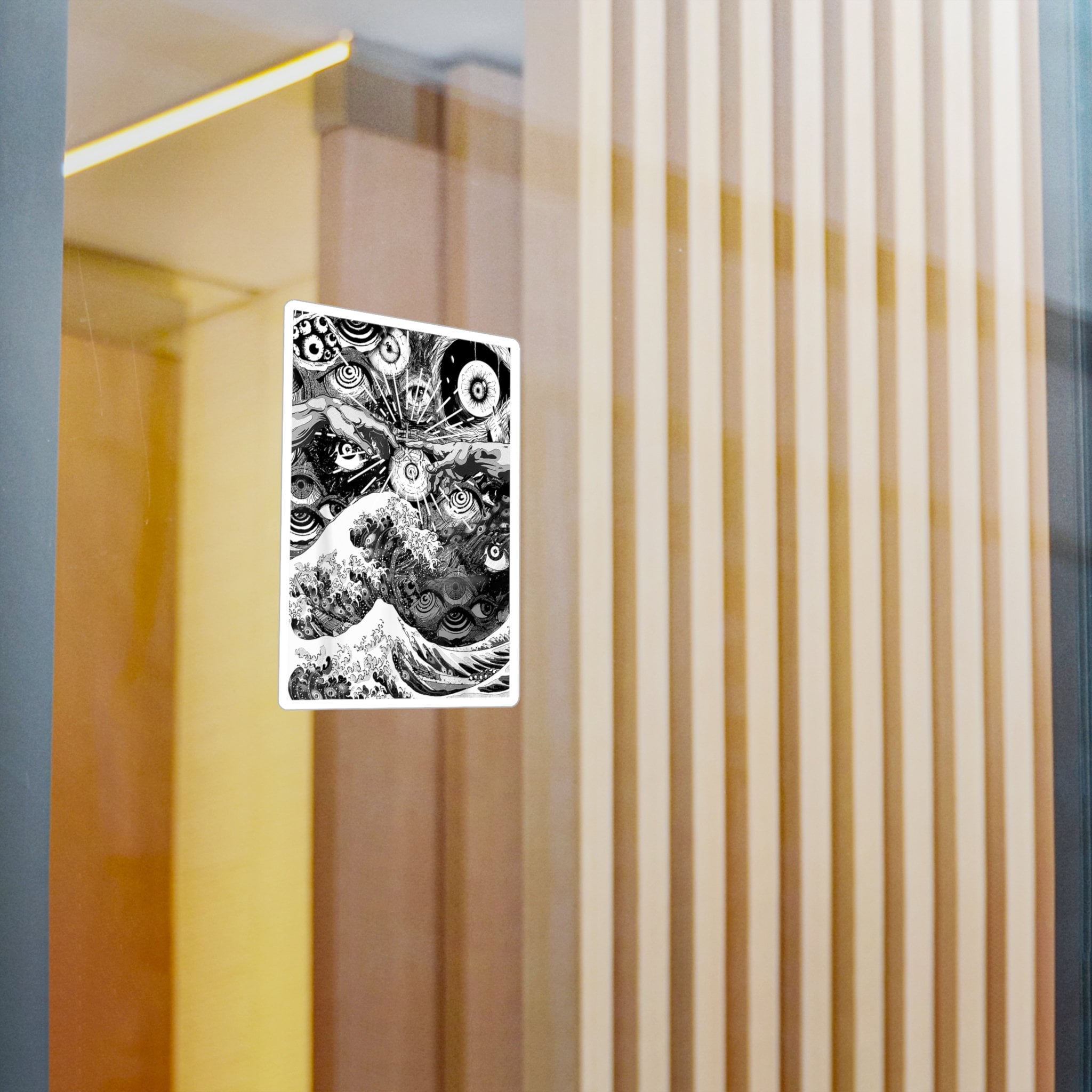 Creepy Manga Style Wave of Kanagawa Sticker, 666 Sticker, Demonic Eyes ...