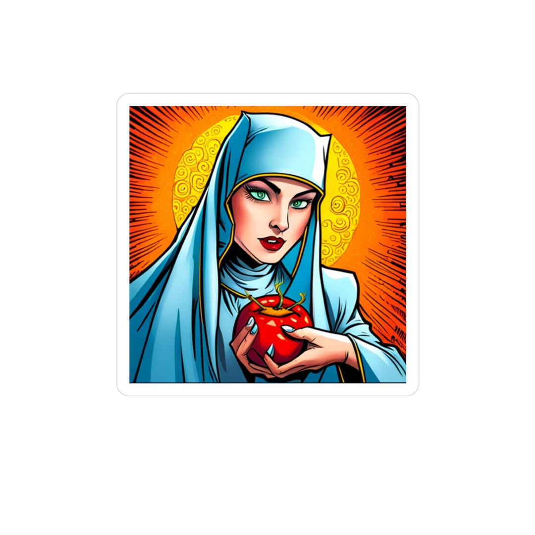 Charming Nun Sticker, Nun With Apple Sticker, Nun Decor - Etsy