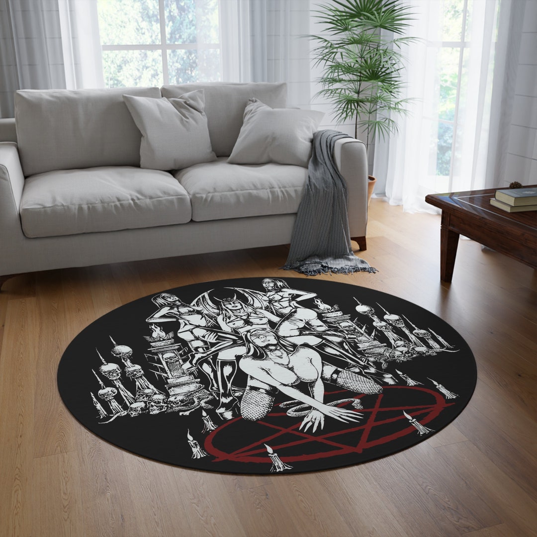 Satanic Rug, Sexy Women Sacrifice to Summon Satan Round Rug, Devil Rug ...