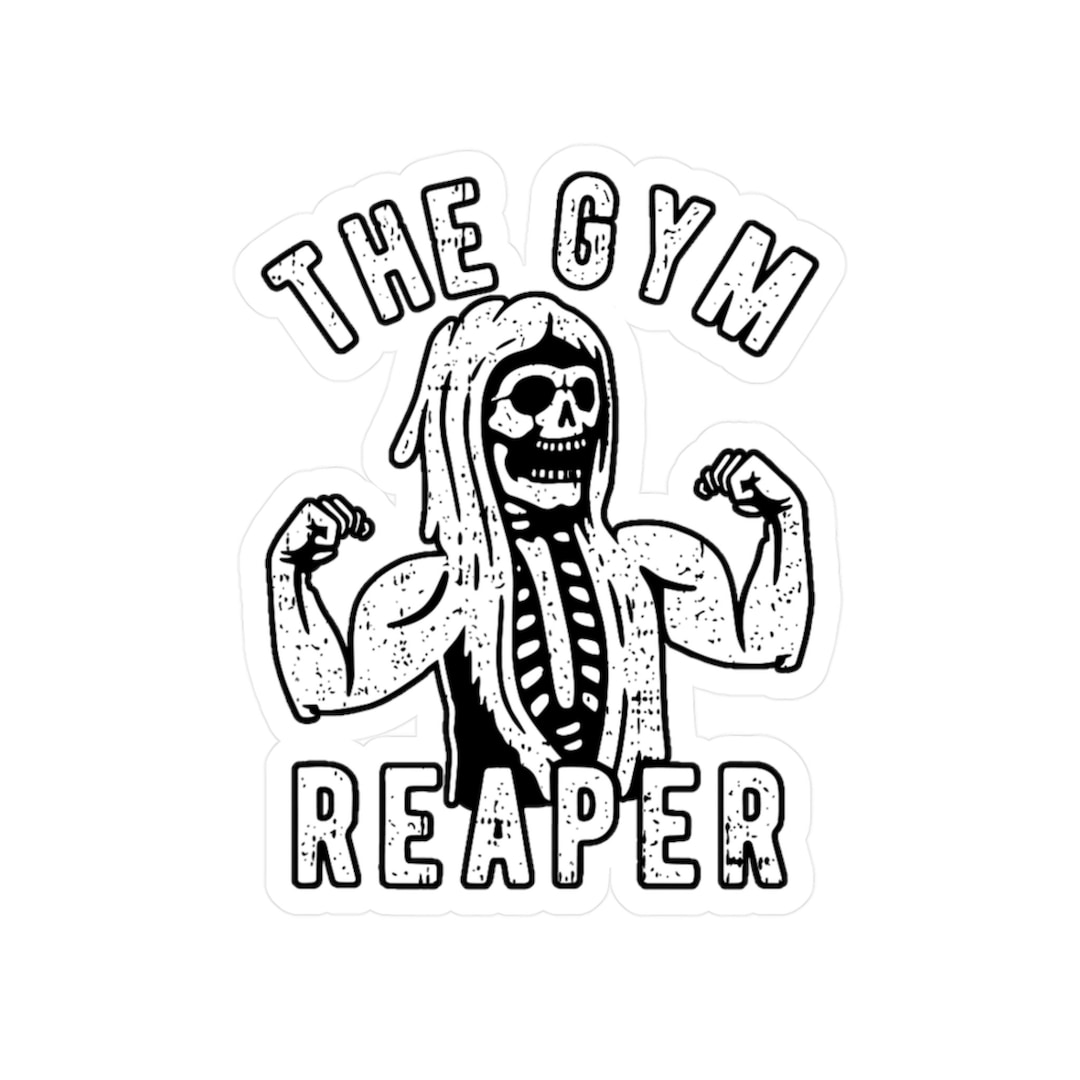 Gym Reaper Halloween Costume Sticker, Funny Skeleton Fitness Workout ...