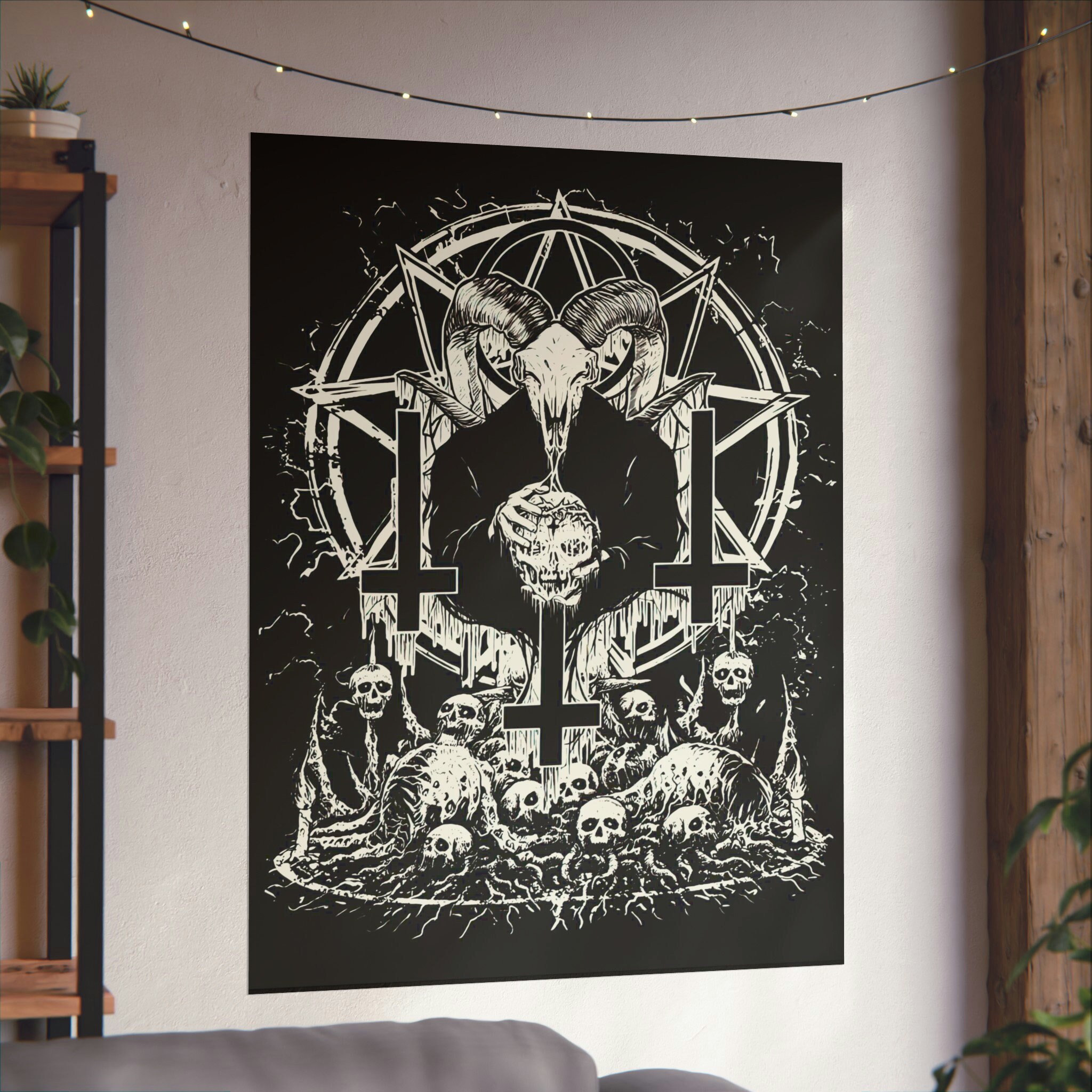 Dark Fantasy Poster, Skeleton and Satan Poster, Goat Poster, Satanic ...