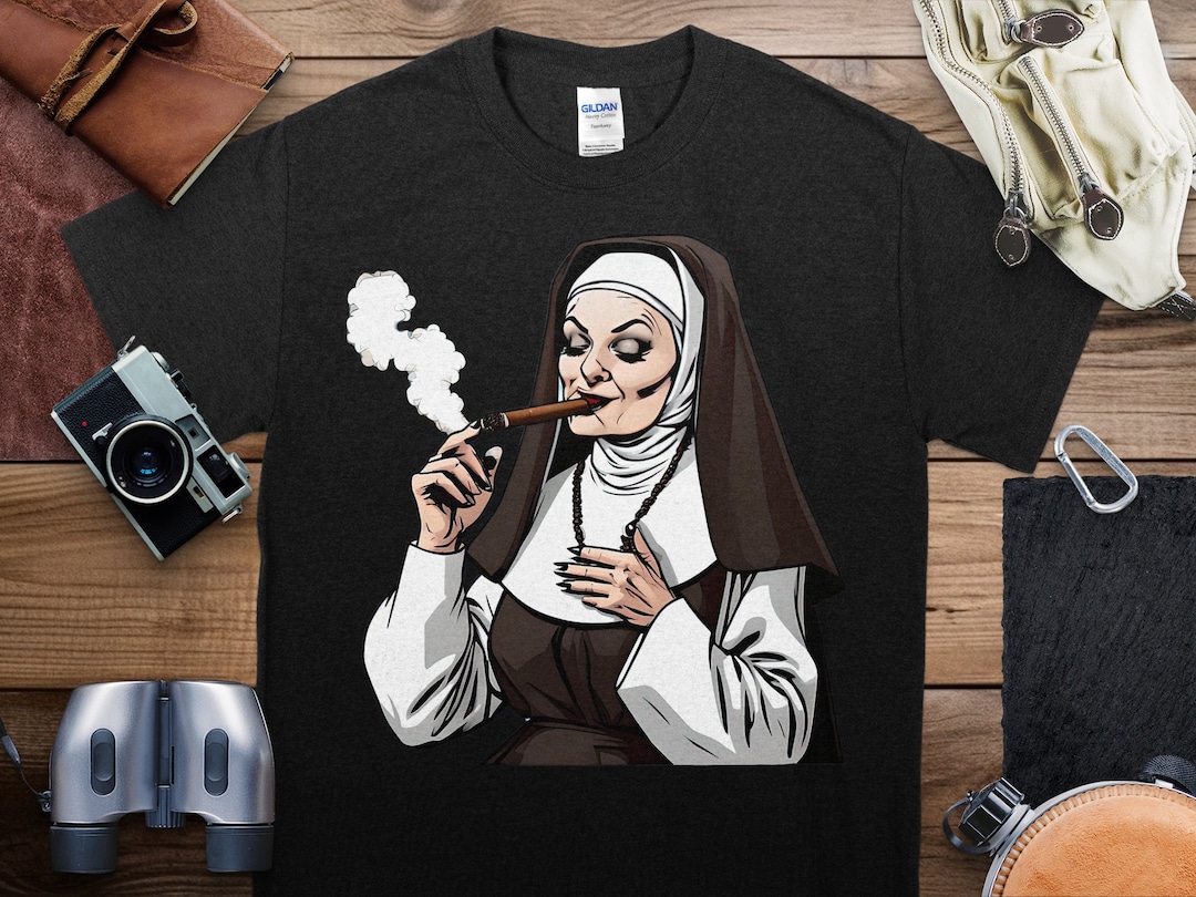 Nun Smoking Cigar Shirt, Vintage Nun Smoking Unisex T-shirt, Cool Nun ...