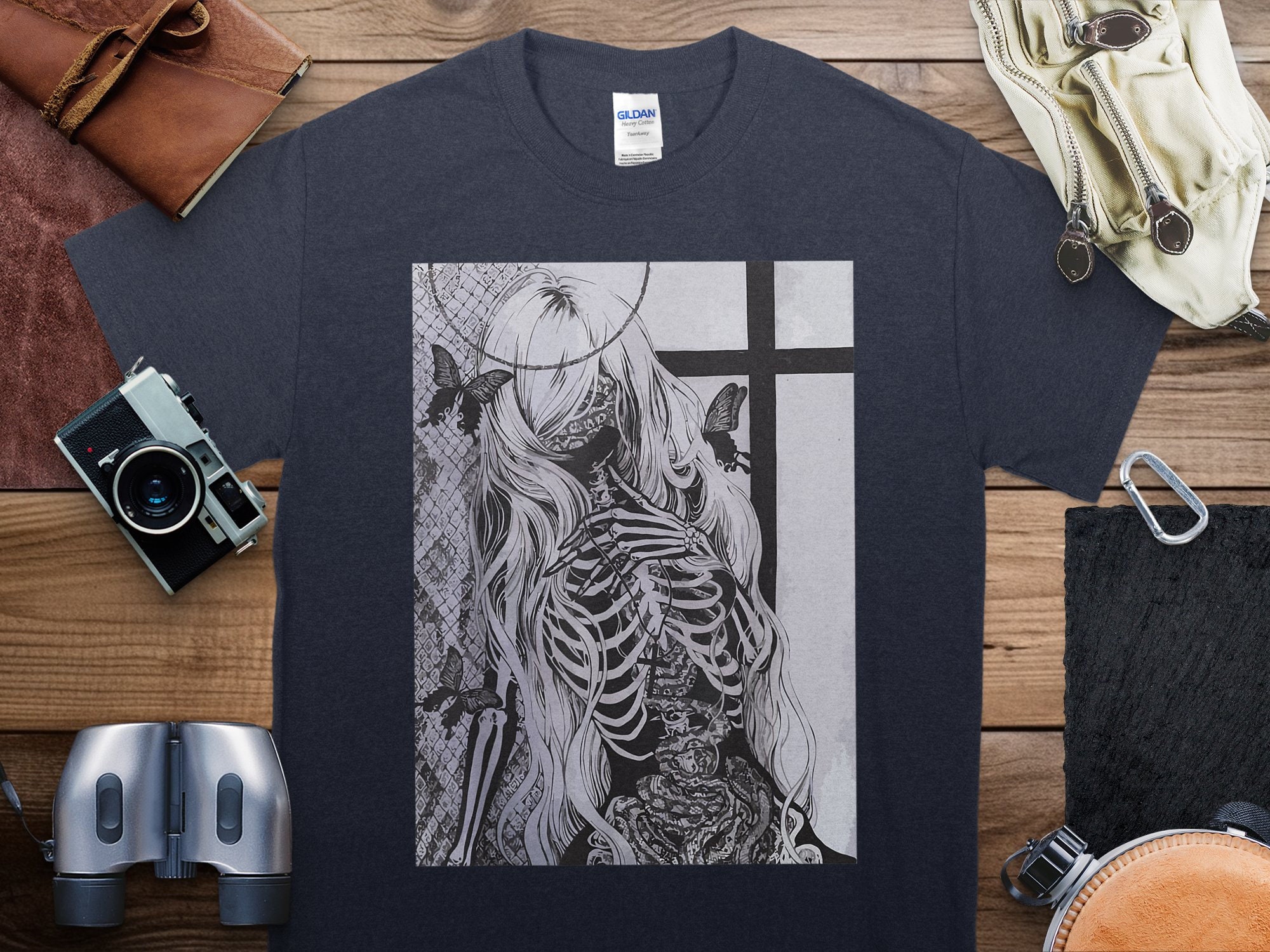 Dark Art Soft Grunge Y2k Female Skeleton Skull Butterfly T-shirt Creepy ...