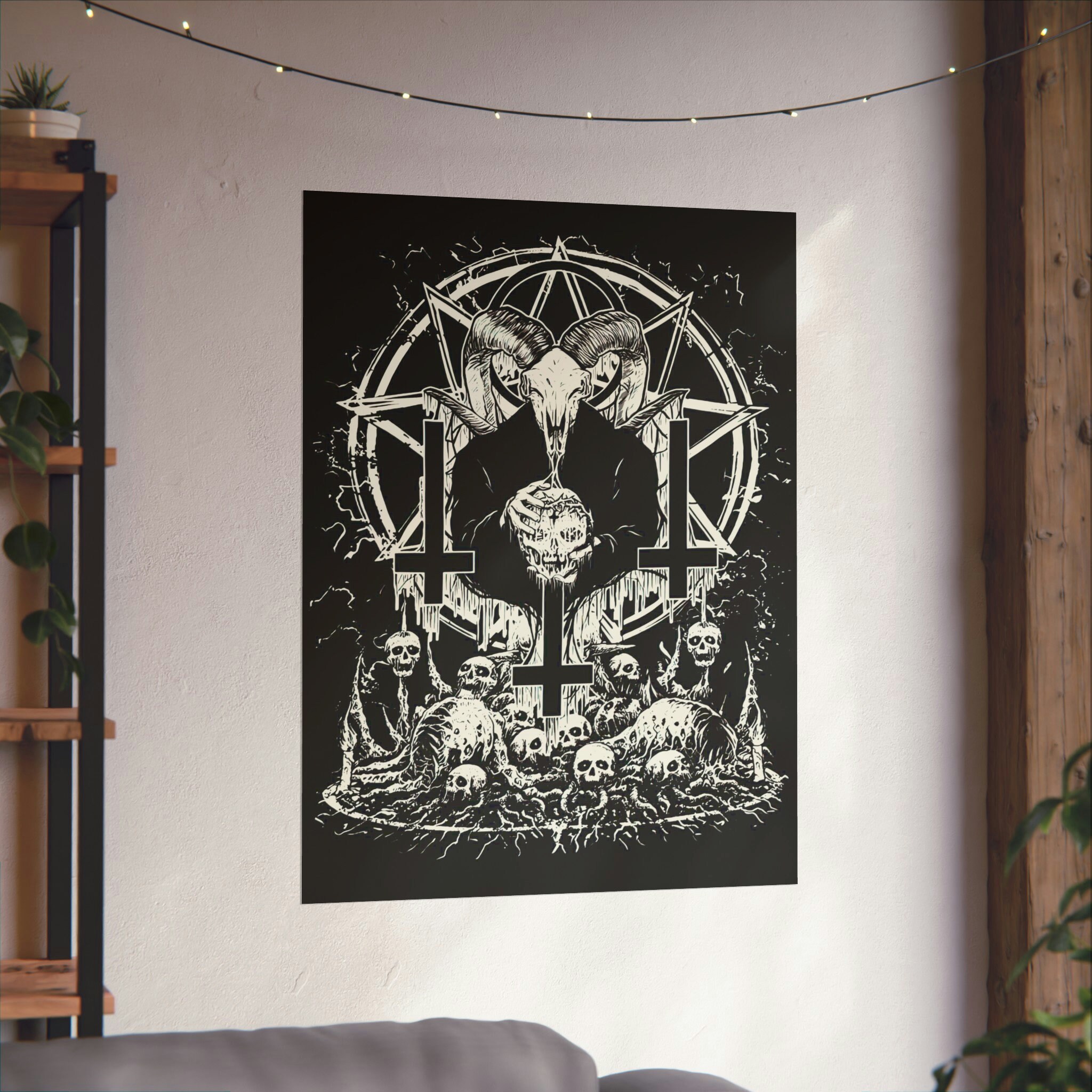 Dark Fantasy Poster, Skeleton and Satan Poster, Goat Poster, Satanic ...