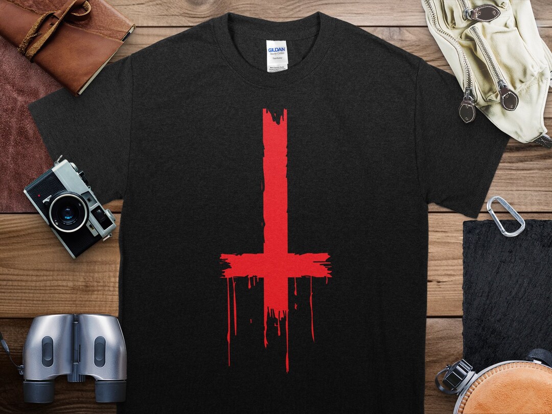 Upside Down Inverted Cross T-shirt, Inverted Cross Shirt, Hail Satan ...