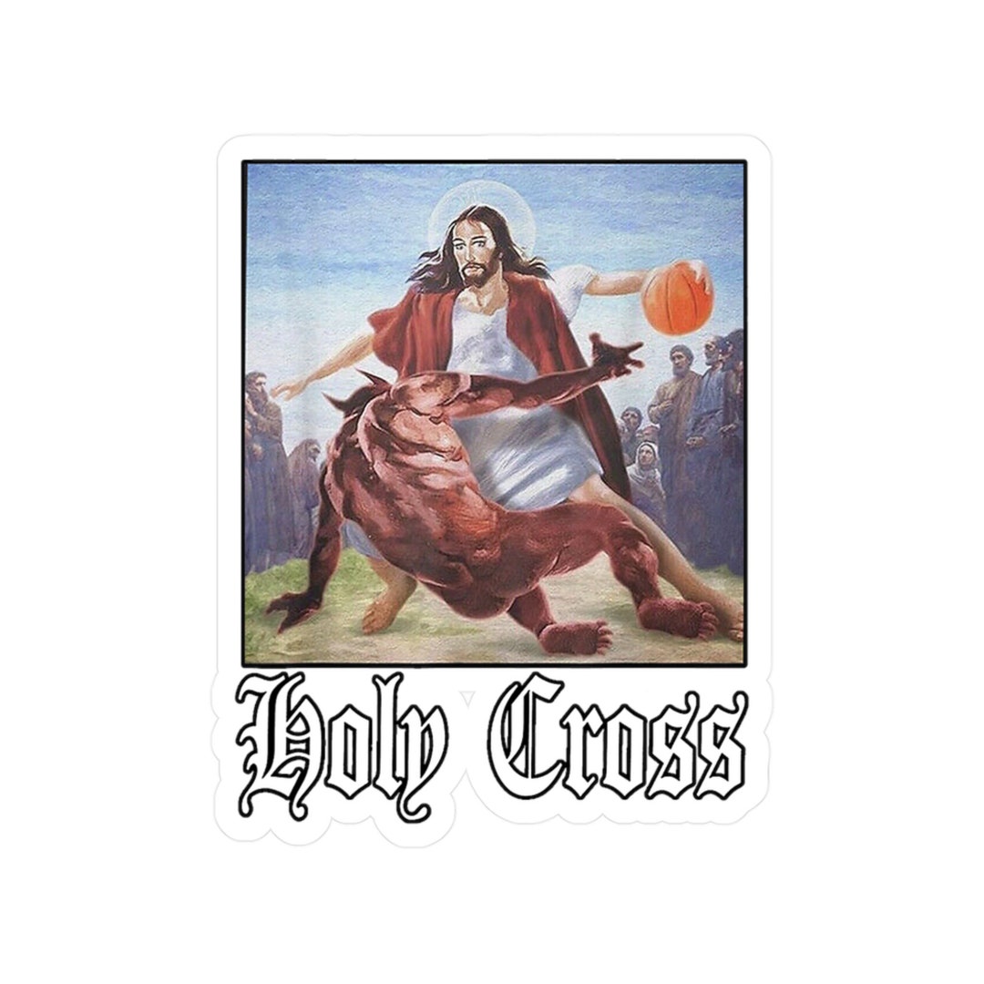 Not Today Satan Sticker, Jesus Crossover Basketball Sticker, Holy Cross ...