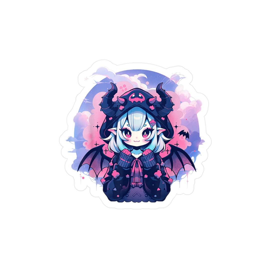 Anime Demon Girl Sticker, Kawaii Succubus Sticker, Pastel Goth Sticker ...
