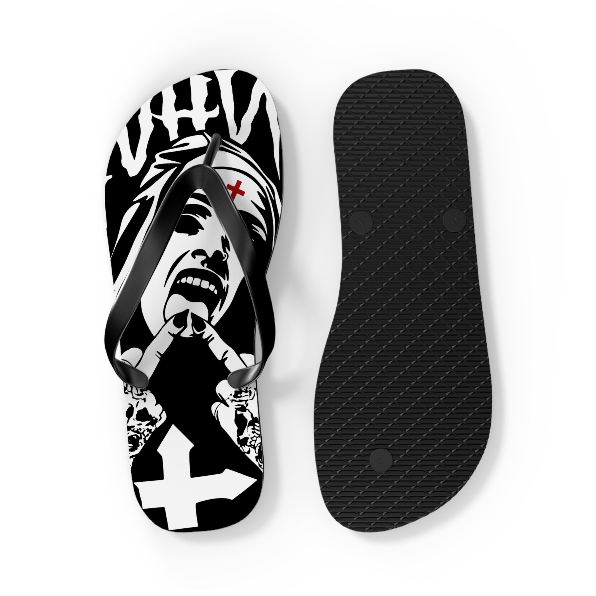 Funny Horror Unholy Nun Flip Flops, Goth Flip Flops, Punk Flip Flops ...