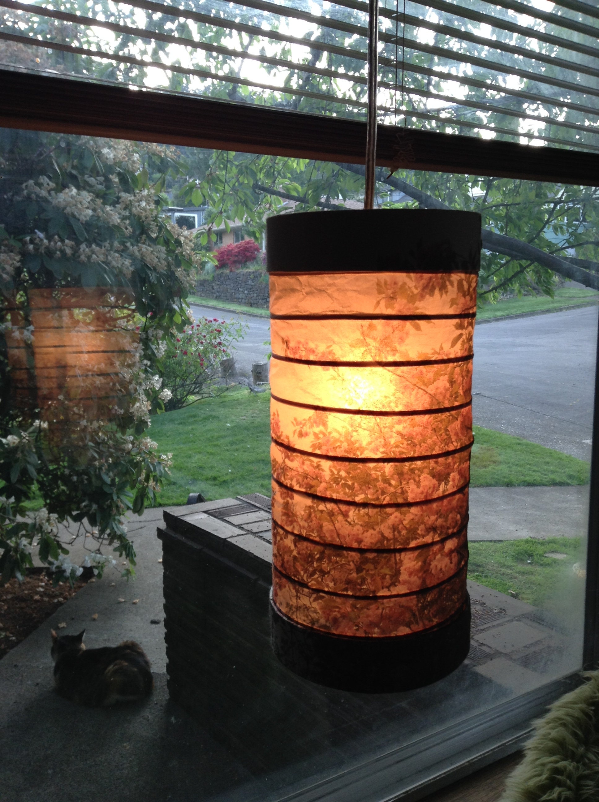 Cherry Blossom Pink and Green Paper Lantern or Hanging Lamp, Japanese ...