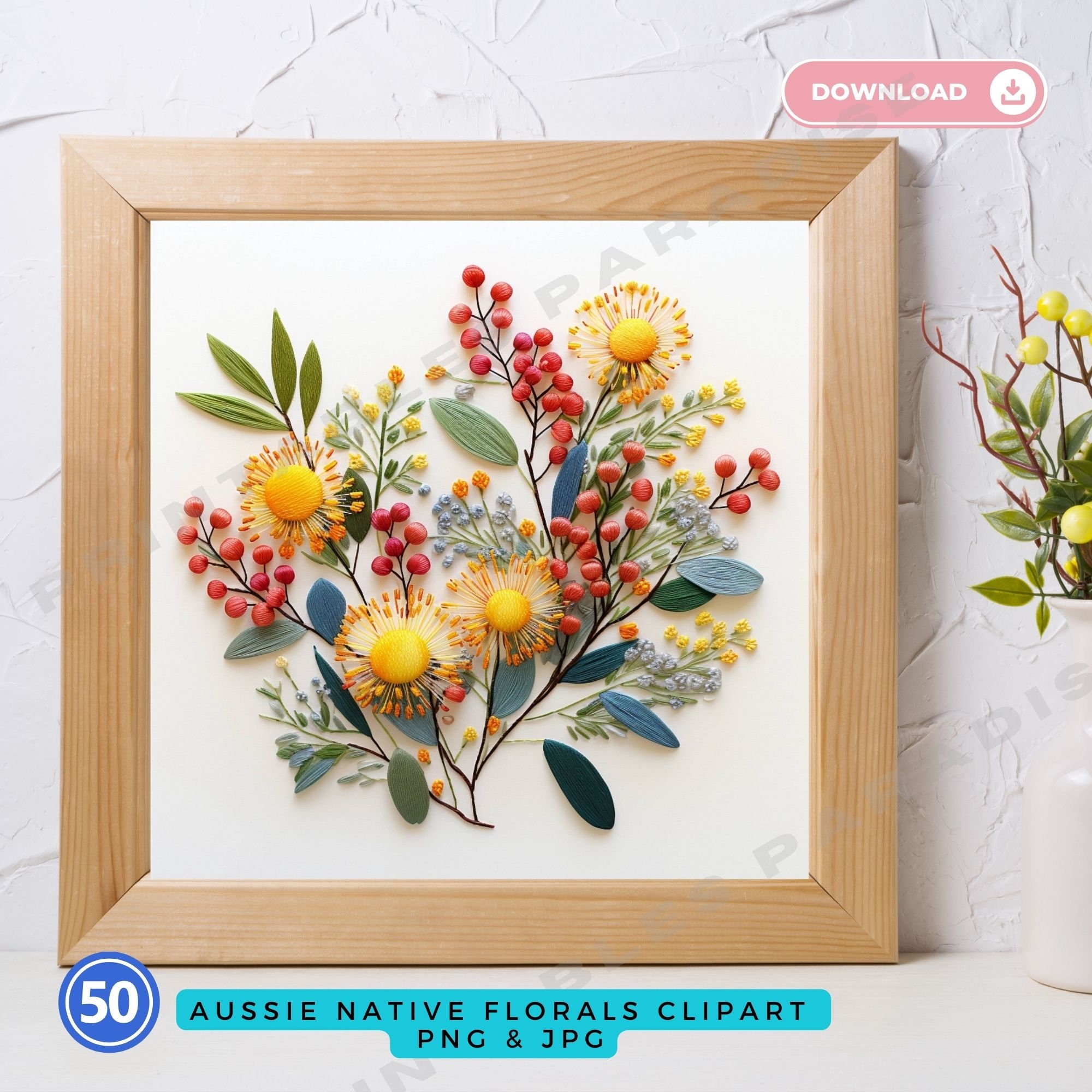 3D Native Floral Embroidery Clipart BUNDLE 50 Flowers Native Australian ...