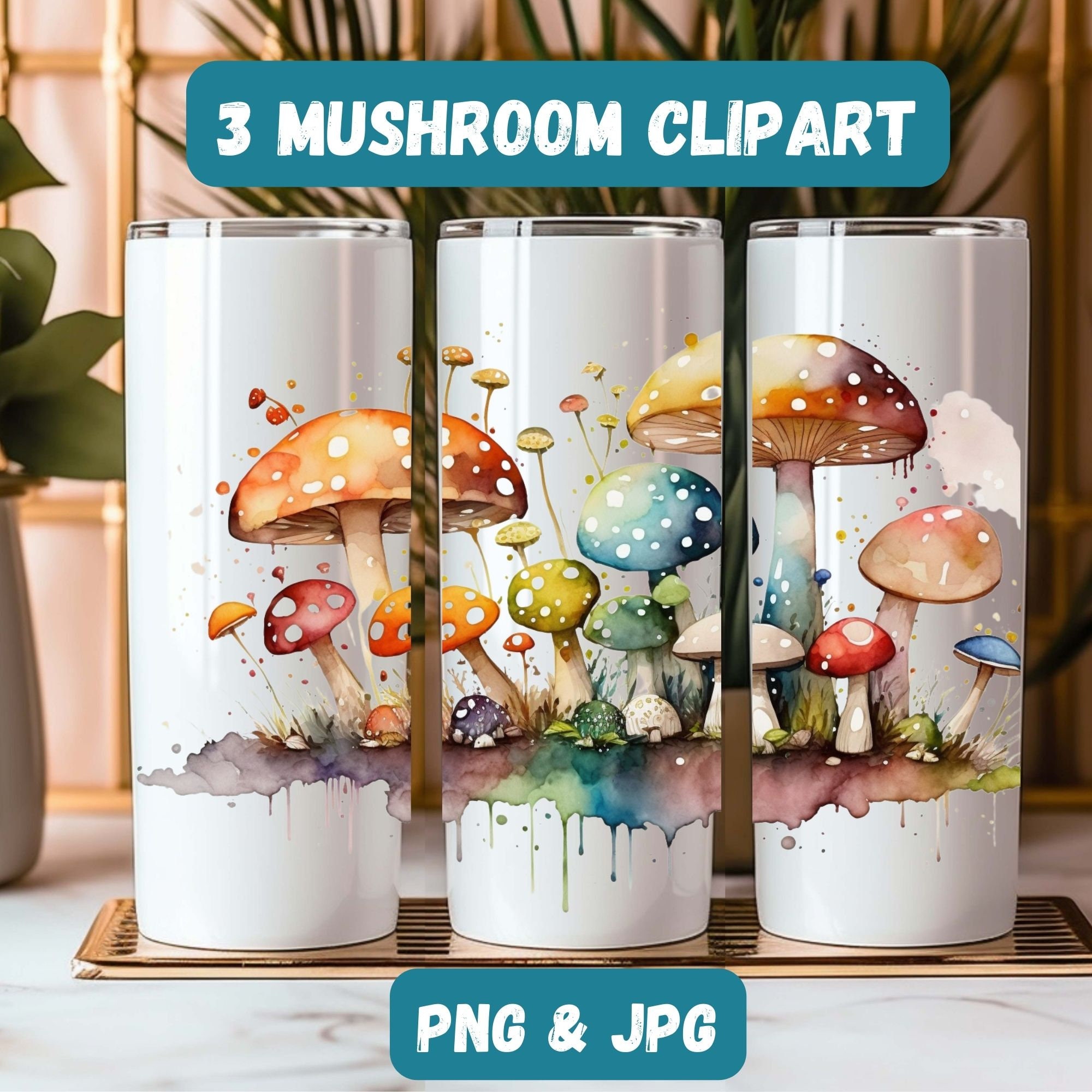 Mushrooms Watercolor Clipart Toadstool Clip Art PNG Instant - Etsy
