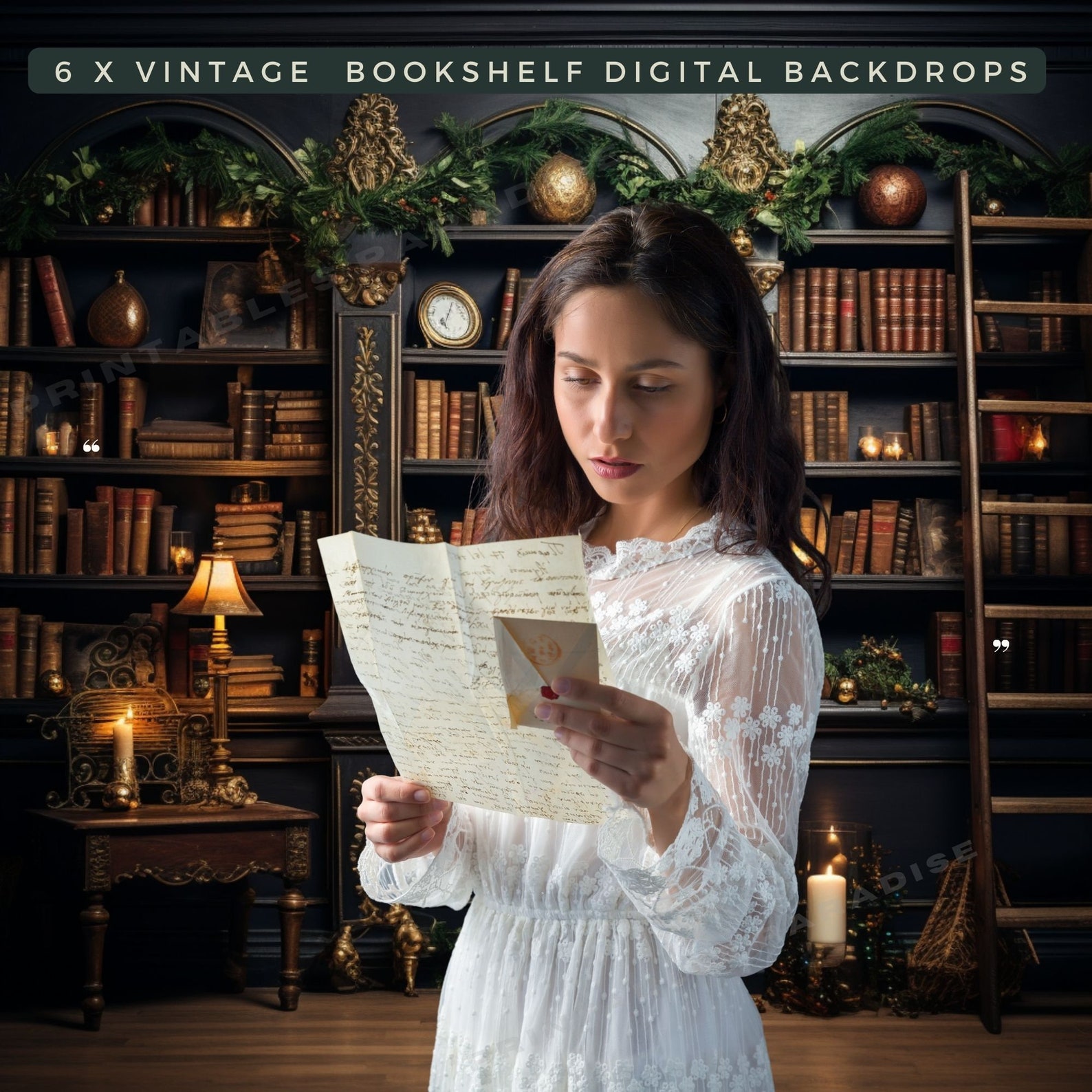 Vintage Bookshelf Backdrops Digital Library Backdrops PNG 6 Library ...