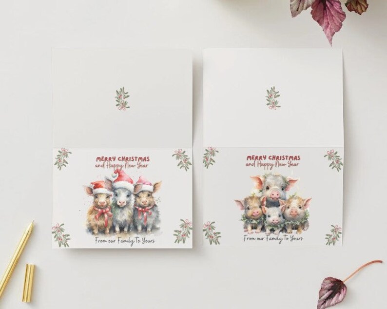 10 Farm Animal Christmas Cards Printable Christmas Cards Farm Animal ...
