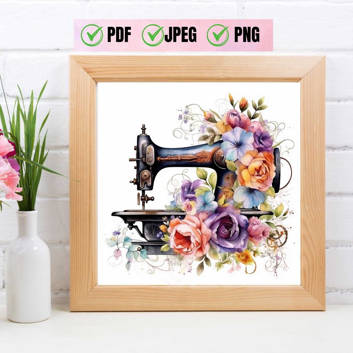 Floral Sewing Machine Clipart Instant Download Watercolor - Etsy Australia