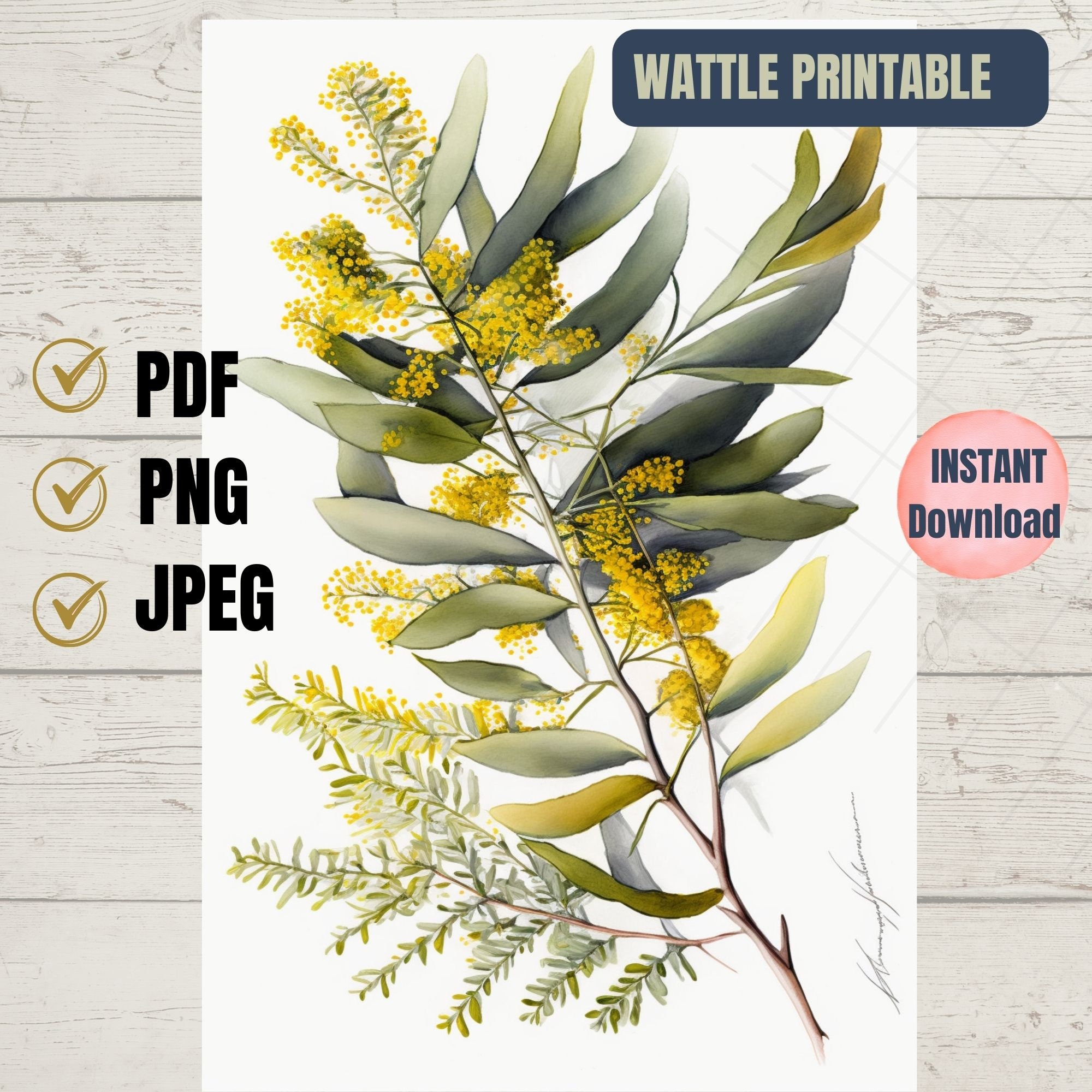 Abstract Wattle Flower Digital Print Wall Art Instant Download for Home ...