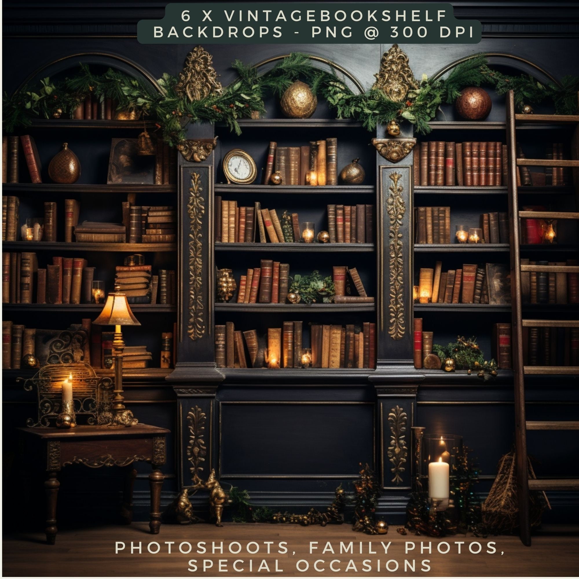 Vintage Bookshelf Backdrops Digital Library Backdrops PNG 6 Library ...