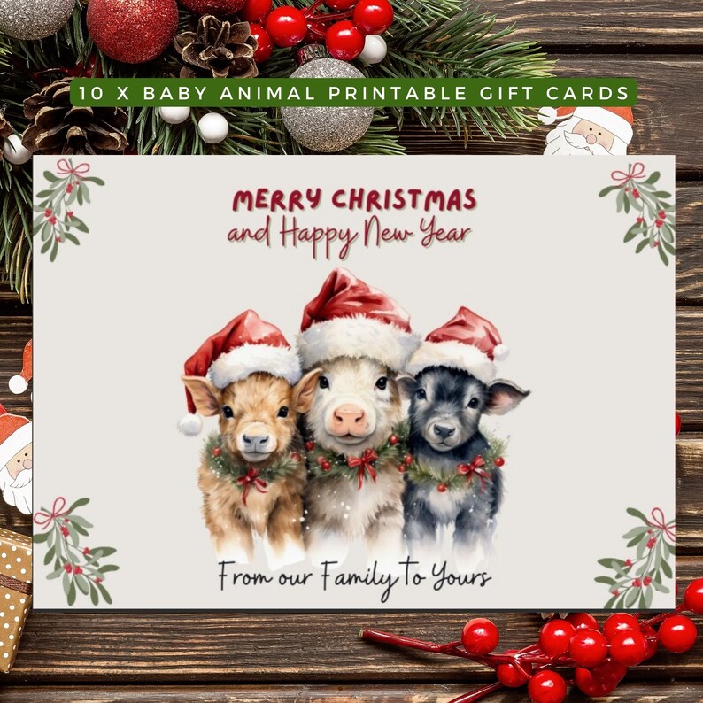 10 Farm Animal Christmas Cards Printable Christmas Cards Farm Animal ...