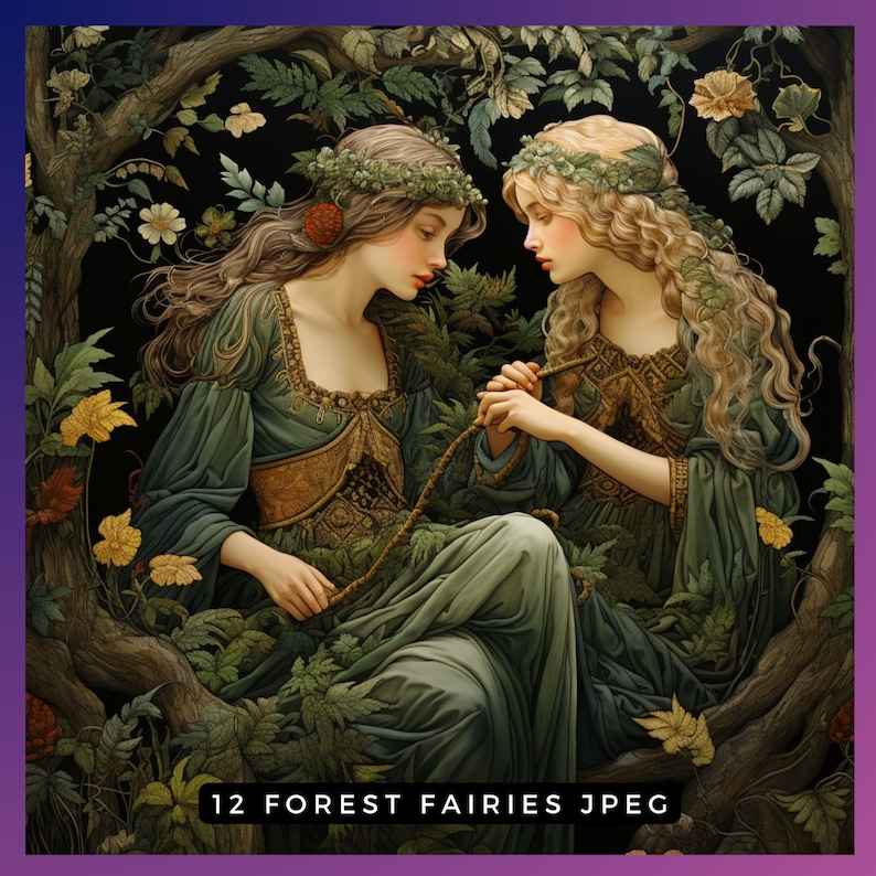 Forest Fairies Clipart Digital Enchanted Forest William Morris Style ...